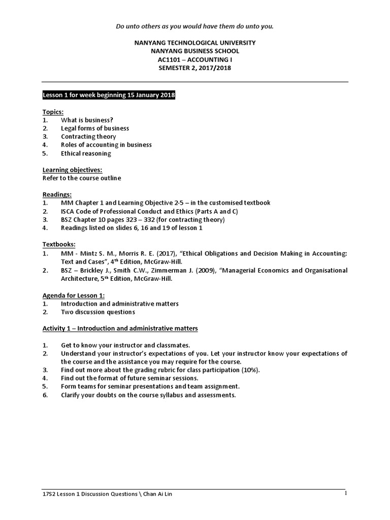 AC1101 Lesson 1 Discussion Questions | PDF | Economies