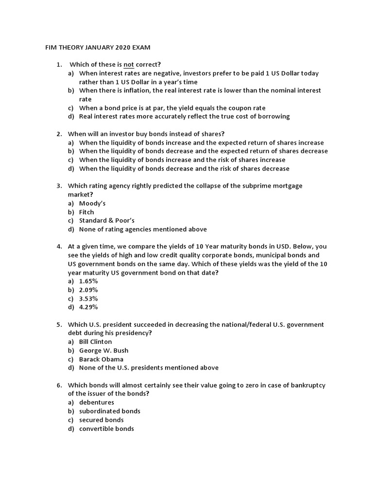 FIM Past Exam | PDF | Bonds (Finance) | Yield (Finance)