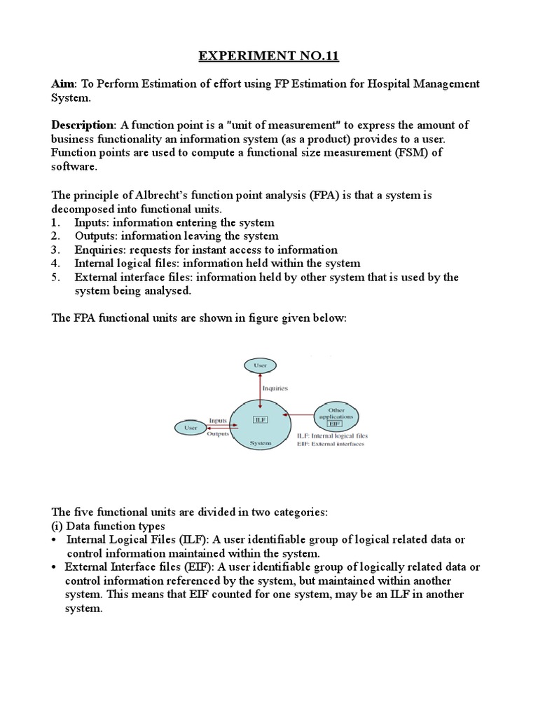 Experiment No.11: Aim: To Perform Estimation of Effort Using FP Estimation For Hospital ...