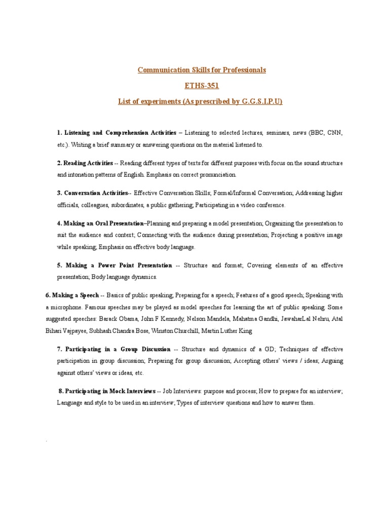 CSP Lab Syllabus | PDF | Public Speaking | Conversation