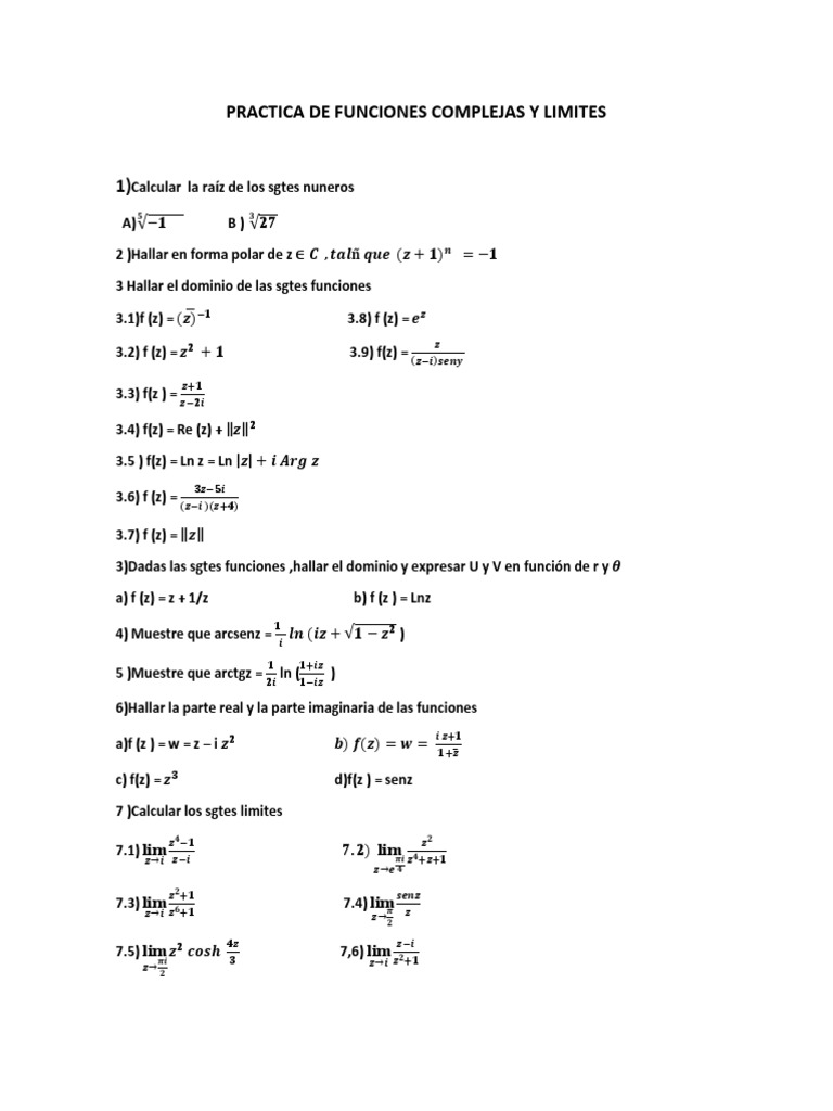 MAT II (Pract Func Limit) 21 | Descargar gratis PDF | Análisis complejo | Análisis matemático