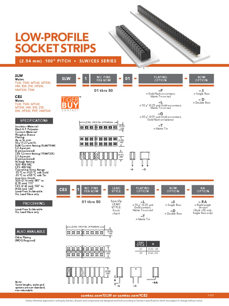 Low-Profile Socket Strips: (2.54 MM) .100" PITCH - SLW/CES SERIES | PDF ...