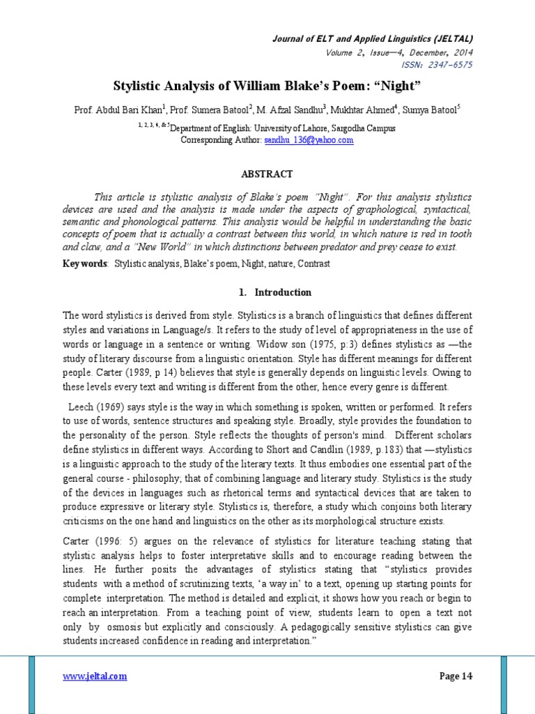 Stylistic Analysis of William Blakes Poe | PDF | Poetry | Linguistics