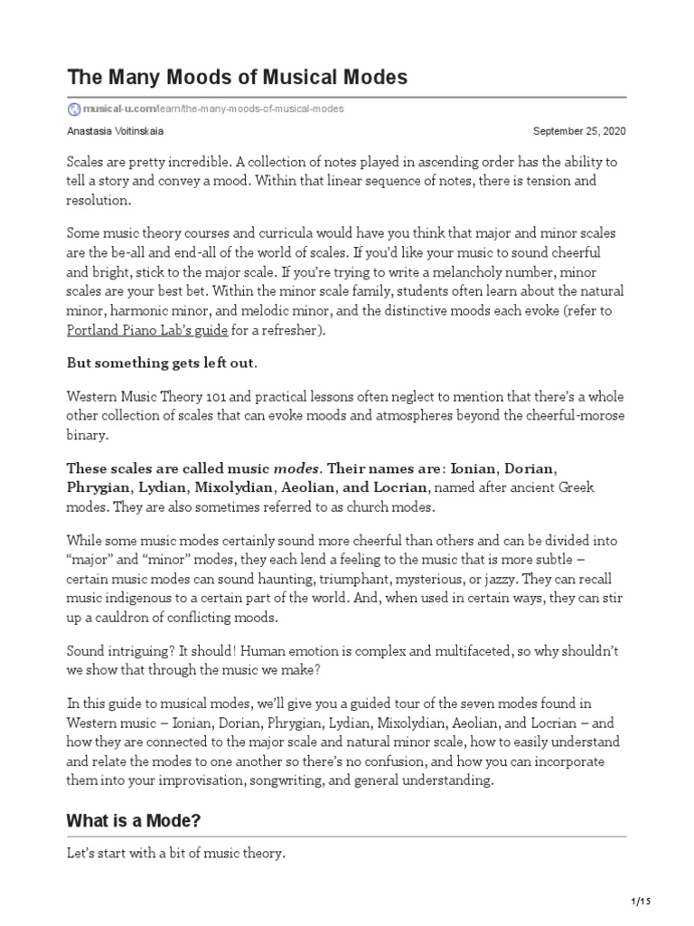 The Many Moods of Musical Modes | PDF | Mode (Music) | Scale (Music)