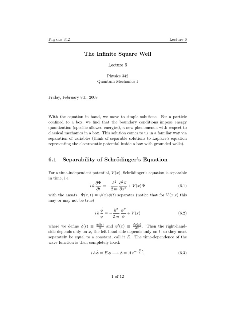 Quantization of Energy in the Infinite Square Well: Deriving the Energy Eigenvalues and ...