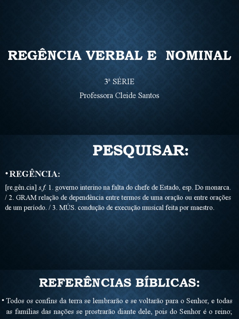 Regência Verbal e Nominal: Conceitos e Exercícios | PDF | Preposição e ...