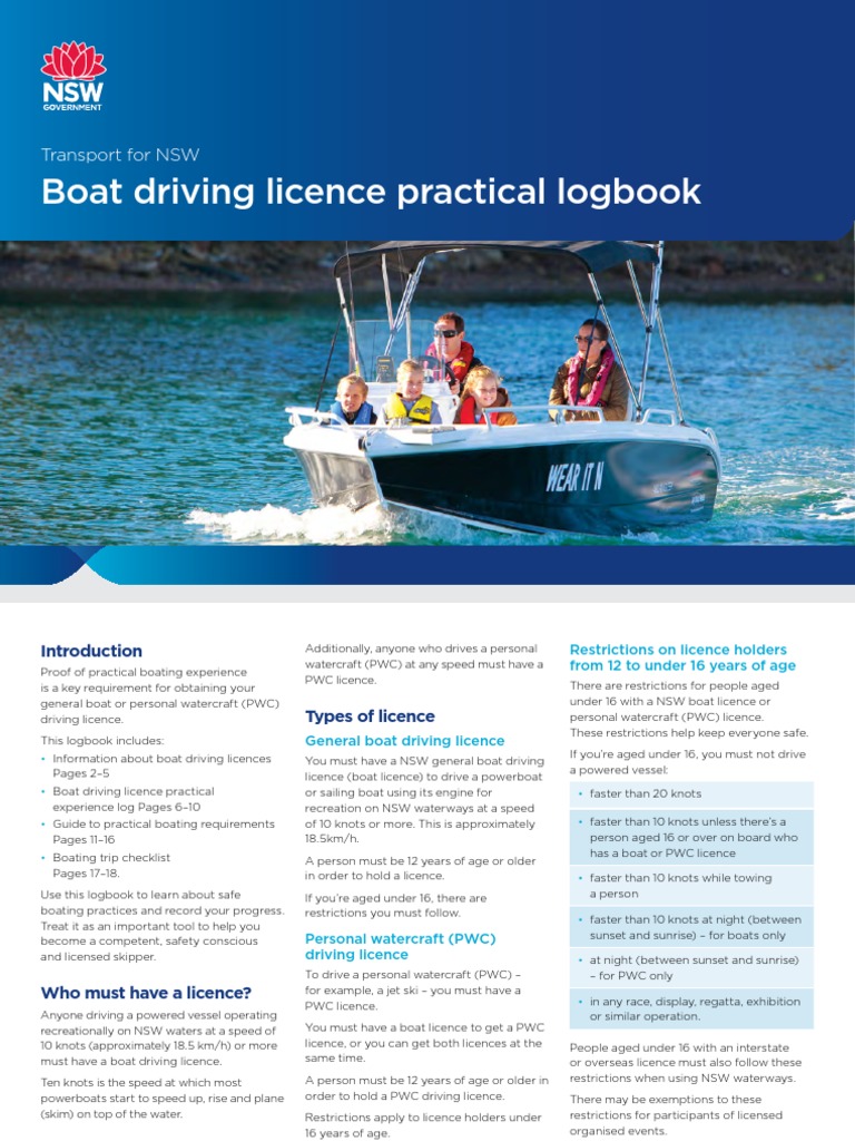 Boat Driving Licence Practical Logbook: Transport For NSW | PDF ...