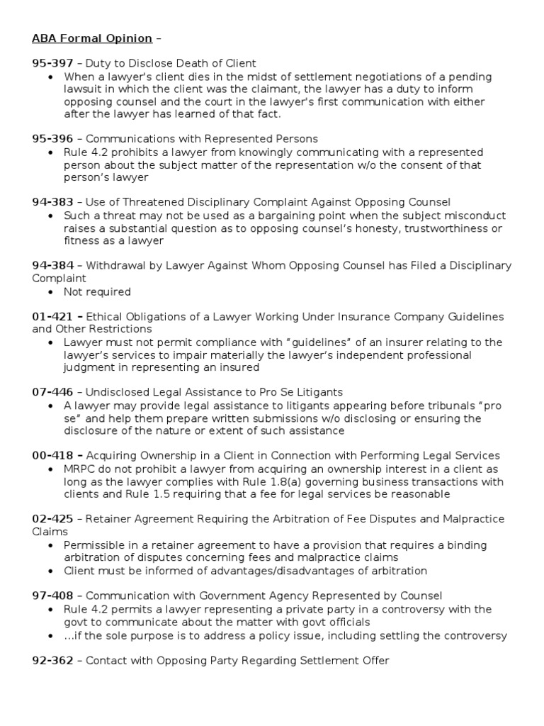 Cases and ABA Opinions | PDF | Lawyer | Practice Of Law