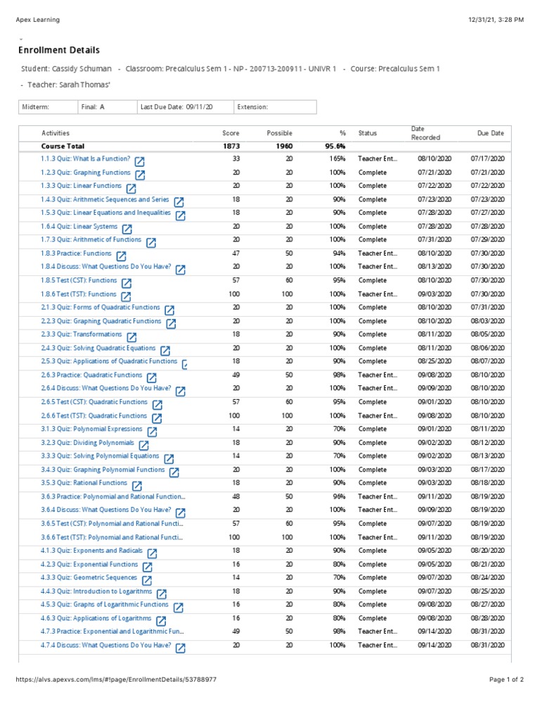 Apex Learning | PDF | Polynomial | Quadratic Equation