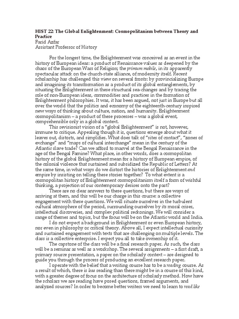 Farid Azfar: HIST 22: The Global Enlightenment: Cosmopolitanism Between ...