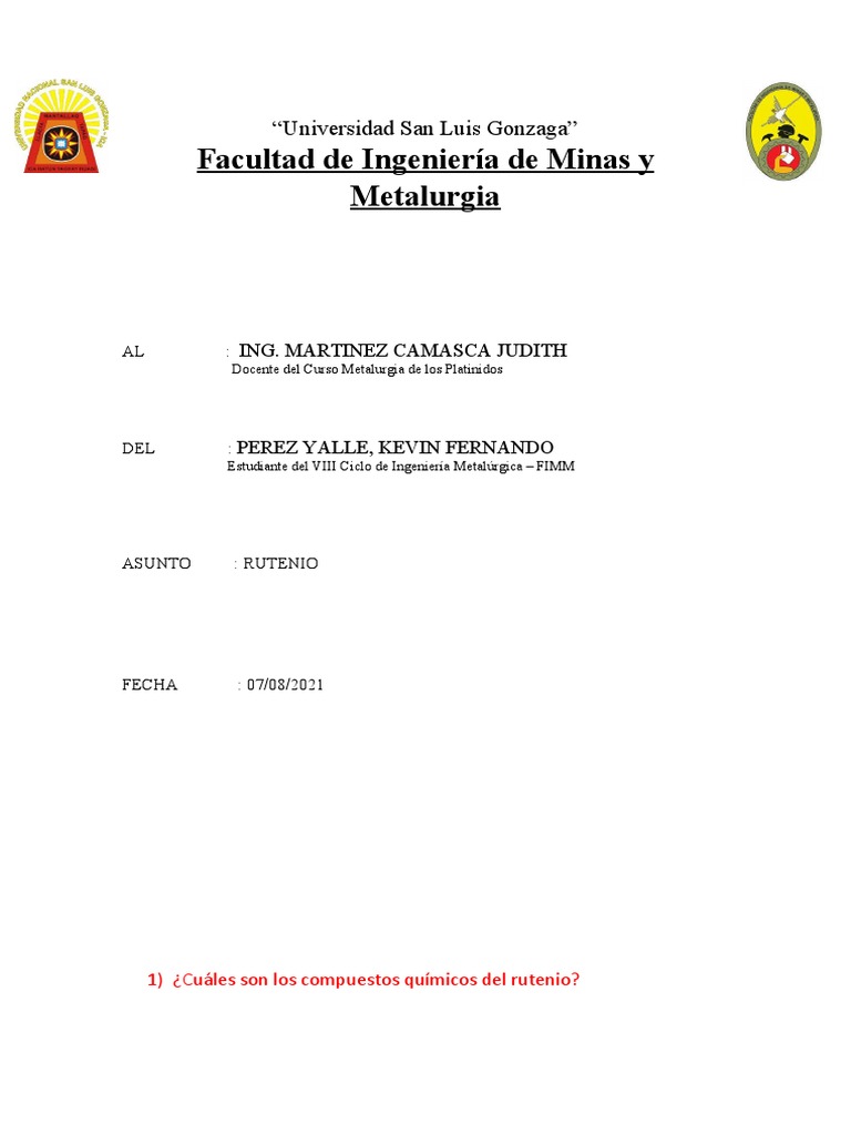 Ruteni o | PDF | Platino | Metales de transición