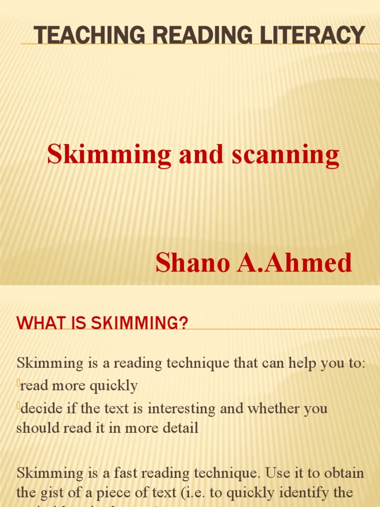 Teaching Reading Literacy: Skimming and Scanning | PDF | Speed Reading ...