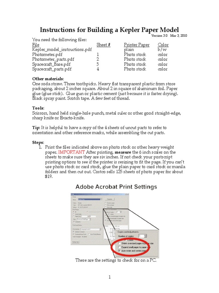 Kepler Paper Model Instructions | PDF | Adhesive