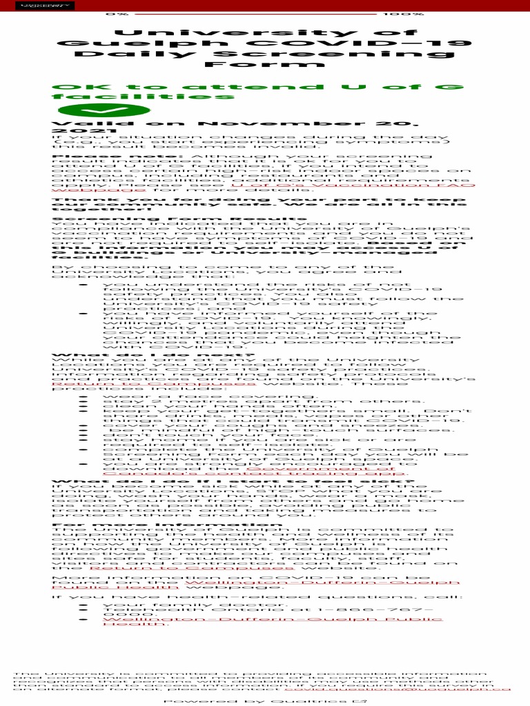 COVID-19 Daily Screening Form University of Guelph | Download Free PDF ...