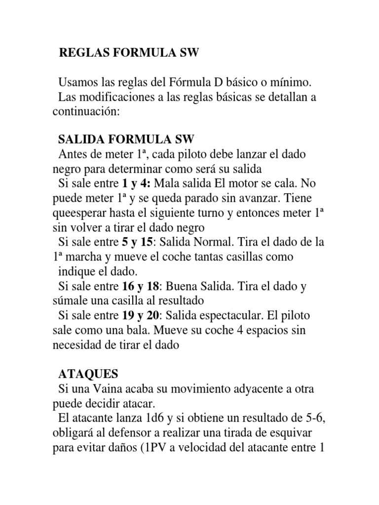 Reglas Formula SW | PDF