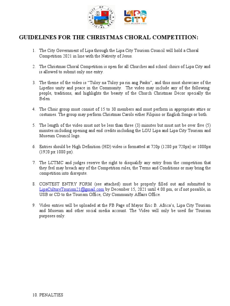 Guidelines For The Christmas Choral Competition | PDF