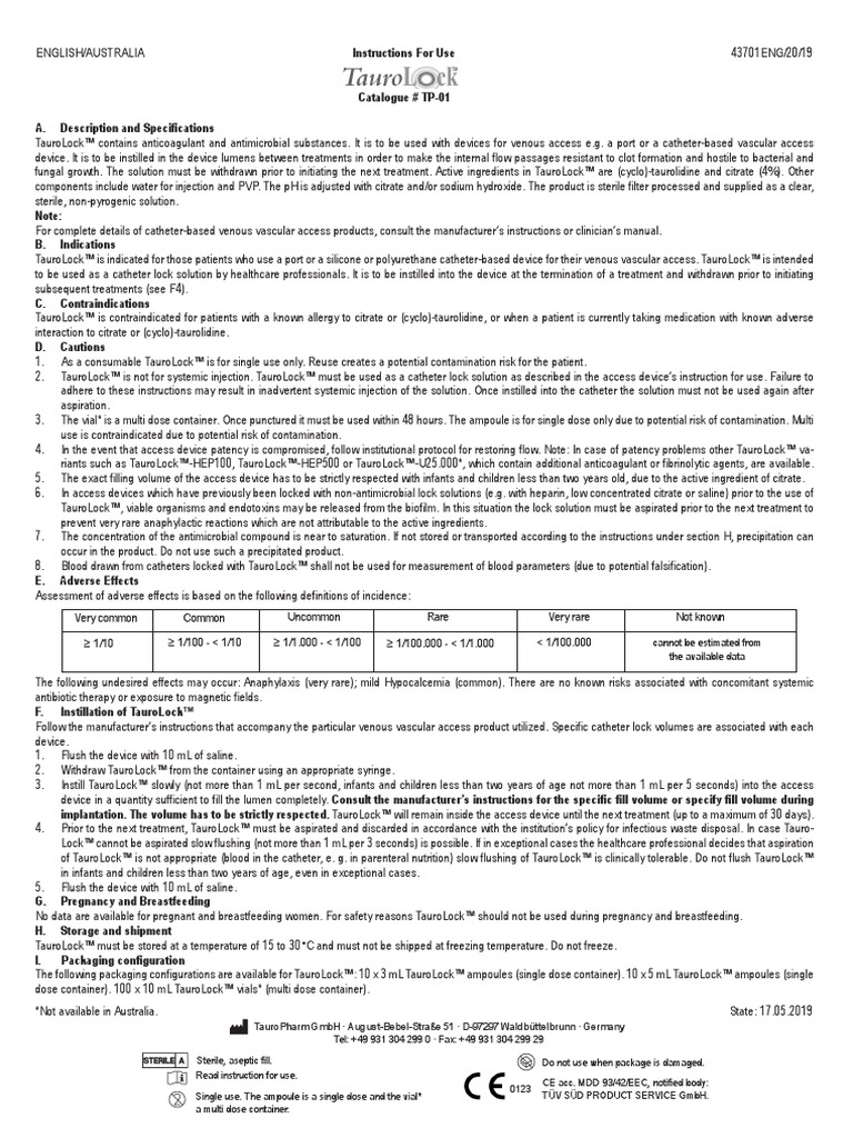 Taurolock Classic | PDF | Injection (Medicine) | Breastfeeding
