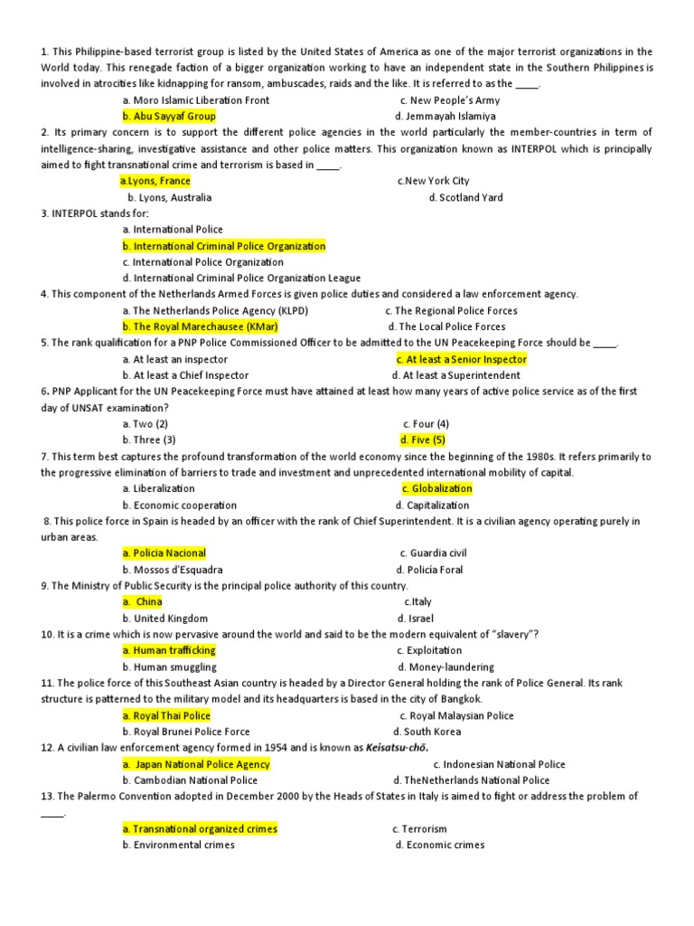 Final Examination | PDF | Police | Inspector