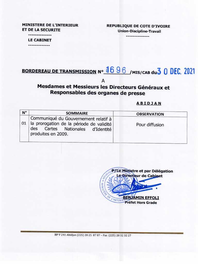 Bordereau de Transmission | PDF