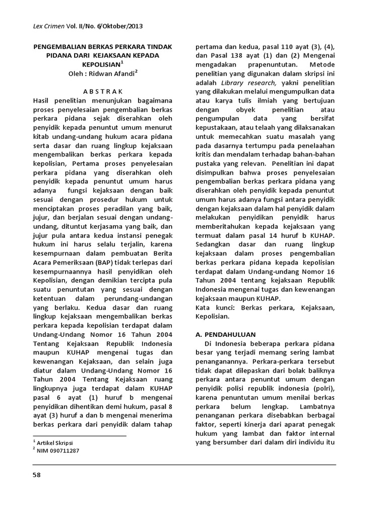 Proses Pengembalian Berkas Perkara Pidana | PDF