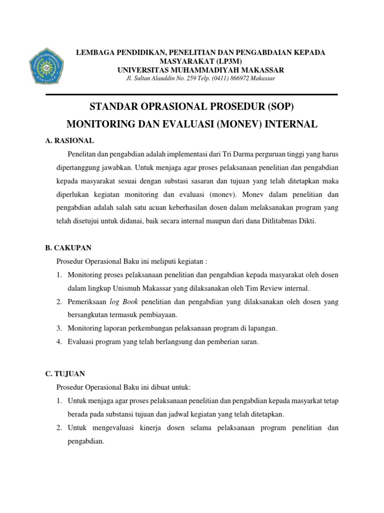 Monitoring Dan Evaluasi (Monev) Internal | PDF