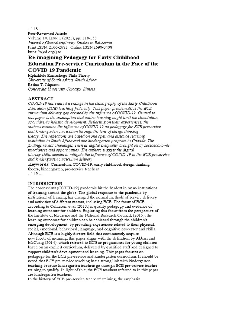 Re-Imagining Pedagogy For Early Childhood Education Pre-Service ...