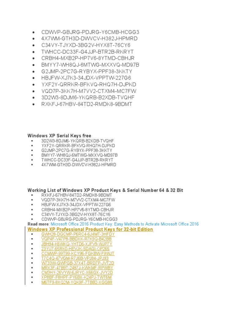 Windows XP Product Keys | Download Free PDF | Microsoft Windows ...