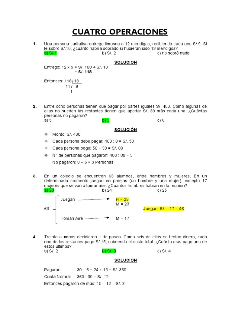 Cuatro Operaciones | PDF