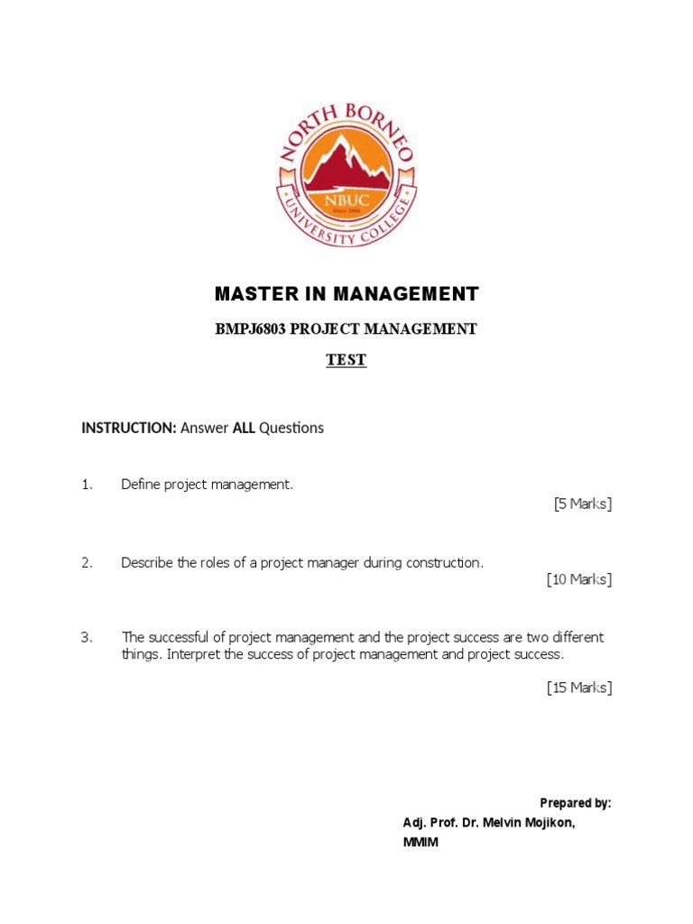 Bmpj6803 Project Management (Test) 111021 | PDF | Project Management ...
