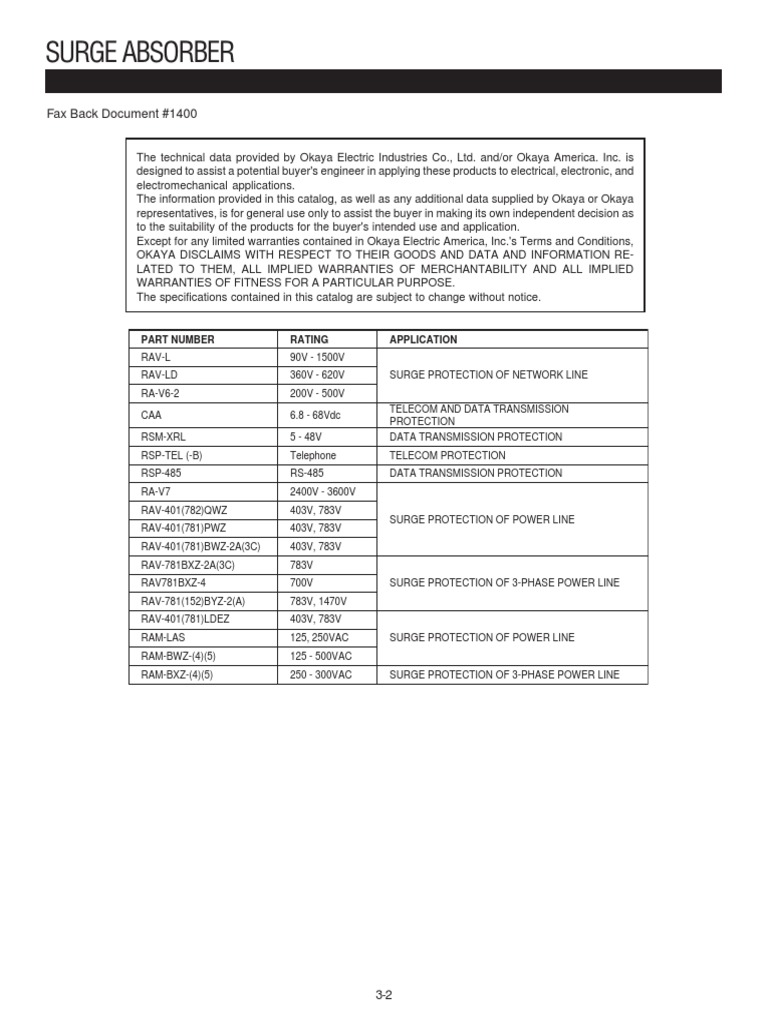 Surge Absorber: Fax Back Document #1400 | PDF | Electronic Engineering ...