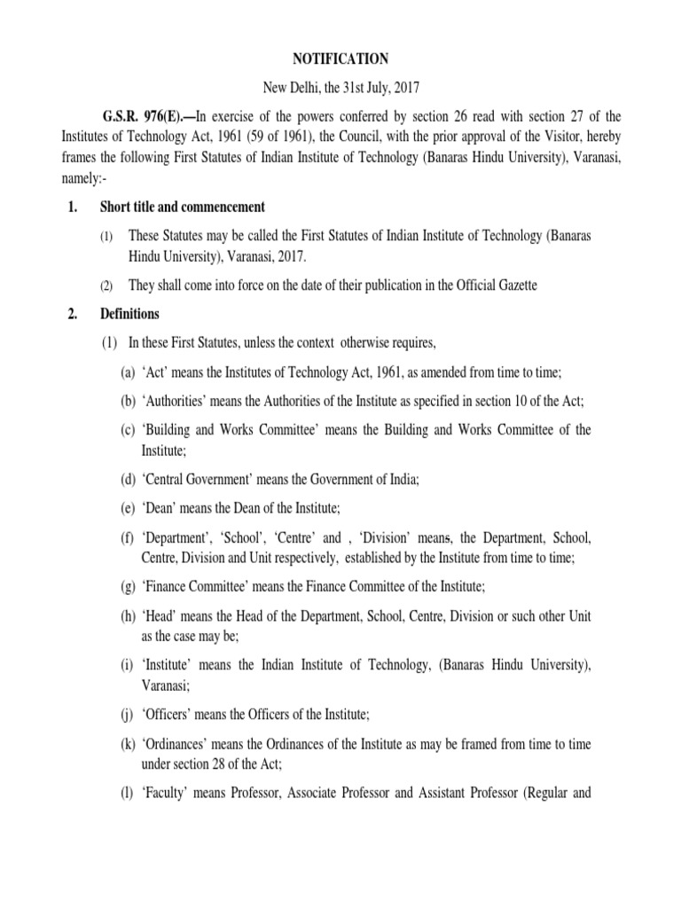 Notification Establishing the First Statutes of the Indian Institute of ...