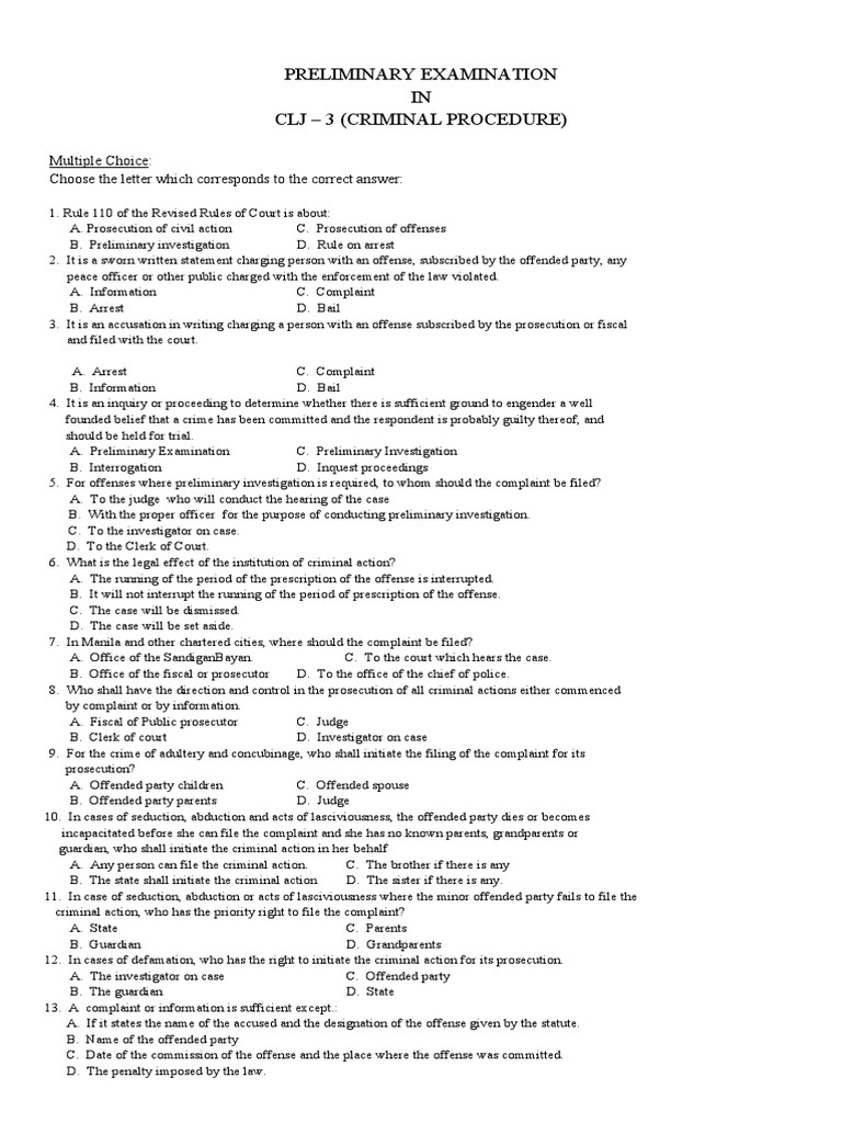 Criminal Procedure: Preliminary Exam Guide | PDF | Bail | Prosecutor