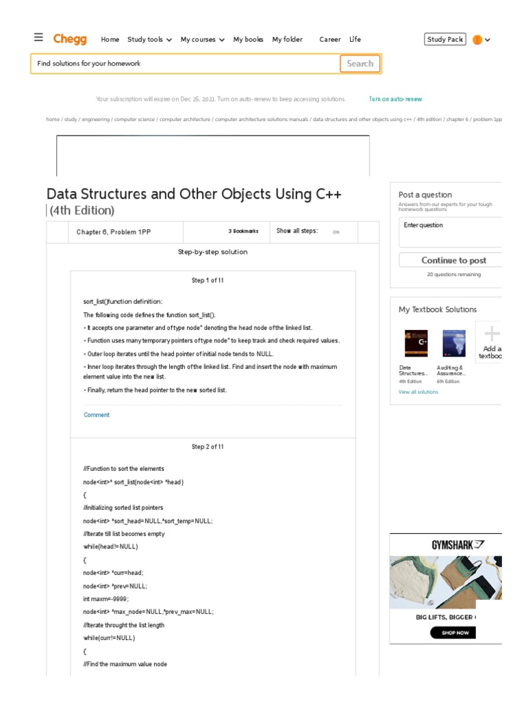 Solved Chapter 6 Problem 1pp Solution Data Structures And Other Objects Using C 4th 1828