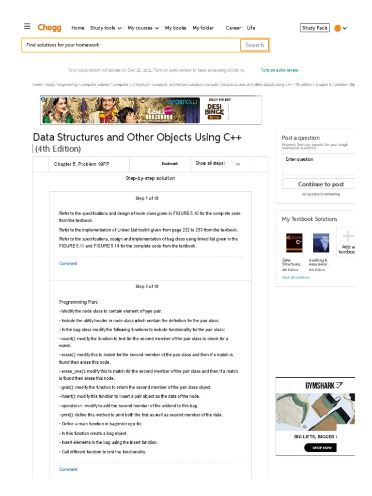 Solved Chapter 5 Problem 19pp Solution Data Structures And Other Objects Using C 4th 0689