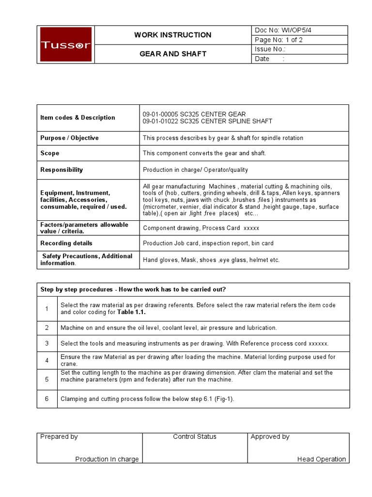Work Instruction Format | Download Free PDF | Gear | Machining