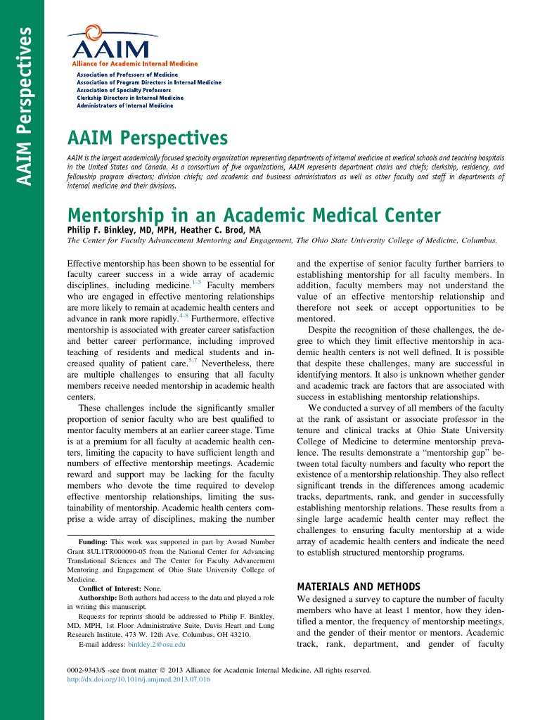 Mentorship in An Academic Medical Center | PDF | Mentorship | Residency ...