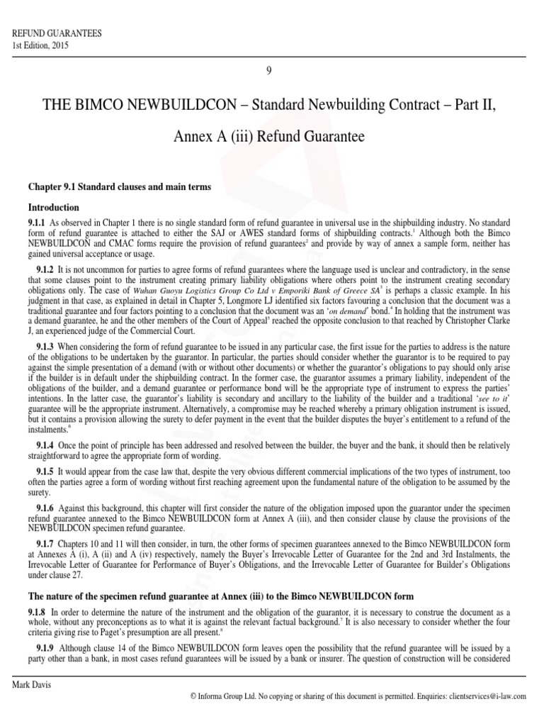 CHP 9 - Refund - Guarantees - 9 - THE - BIMCO - NEWBUILDCON - Standard ...