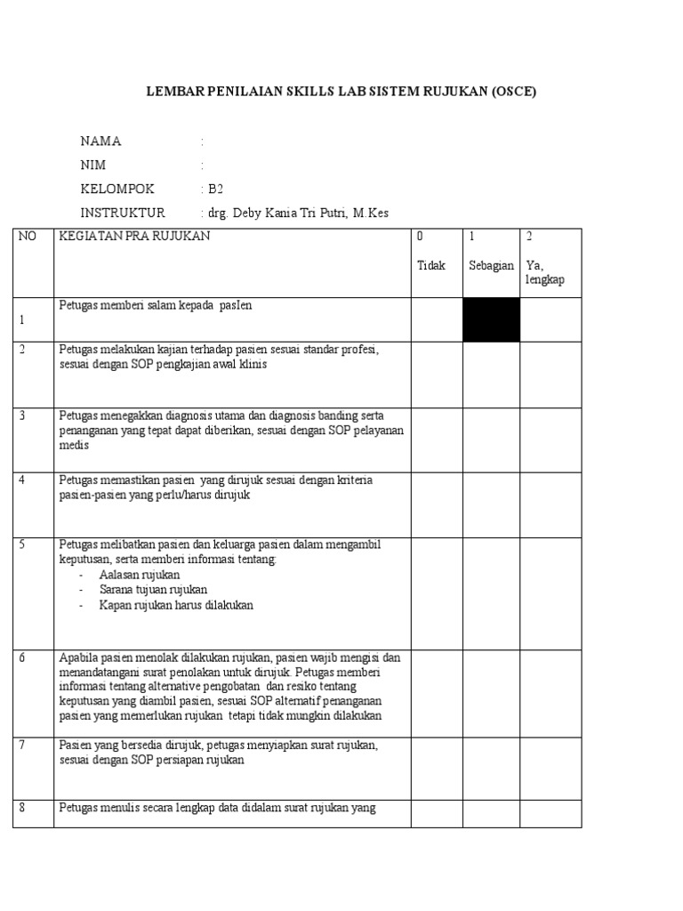 Lembar Penilaian Skills Lab Sistem Rujukan | PDF