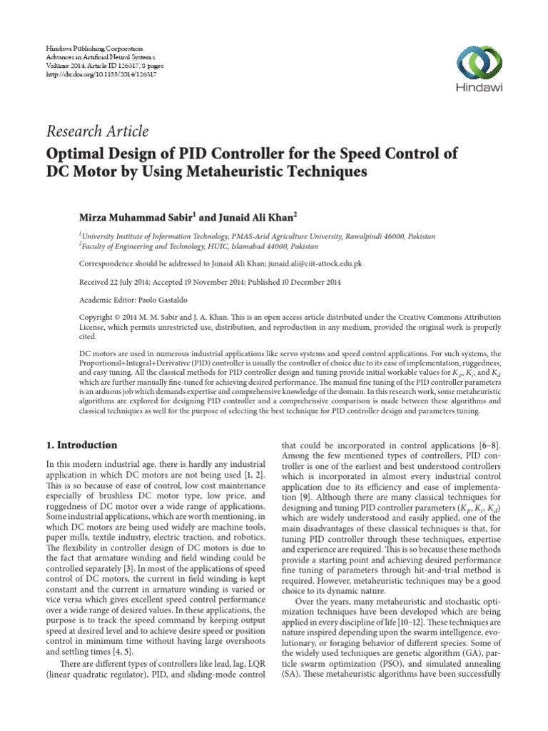 Optimal Design of PID Controller For The Speed Control of DC Motor by Using Metaheuristic ...