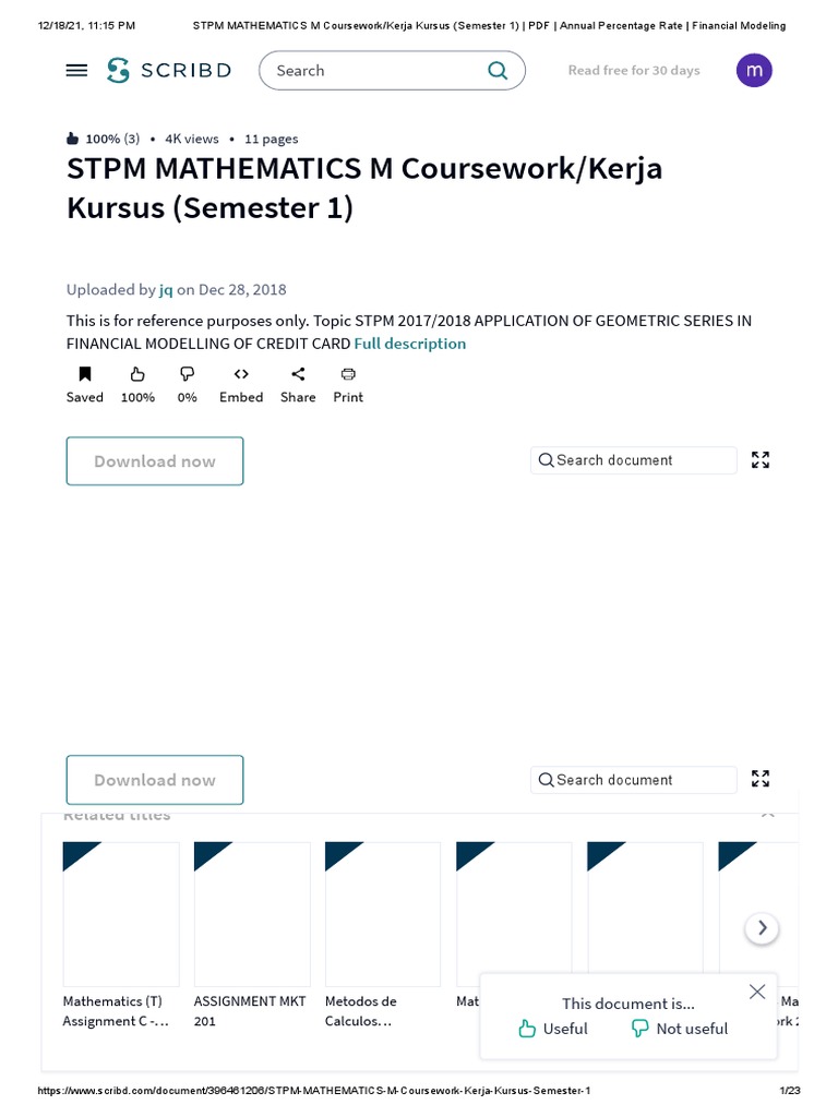 STPM MATHEMATICS M Coursework - Kerja Kursus (Semester 1) - PDF ...