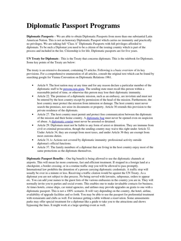 Diplomatic Passport Programs | PDF