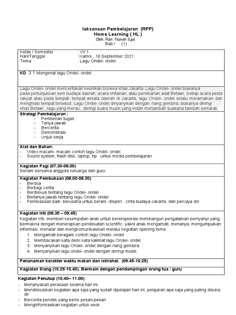 RPP PLBJ Kelas 6 | PDF