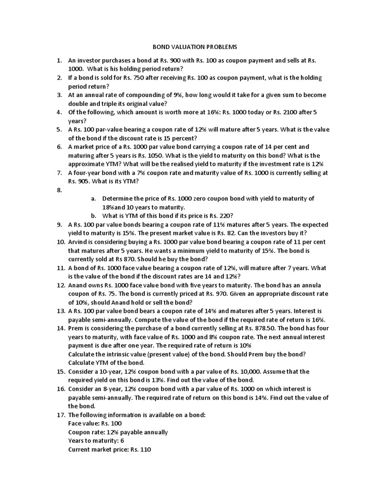 Problems On Bond and Equity Valuation | PDF | Bonds (Finance) | Bond ...