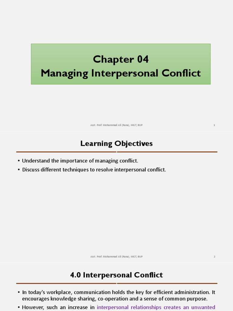 Chap-04 Managing Interpersonal Conflict | PDF | Interpersonal Relationships | Mediation