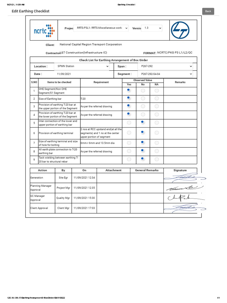 Edit Earthing Checklist: Project | PDF