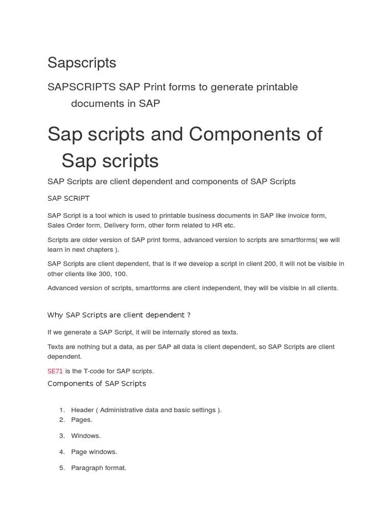 Sap Scripts and Components of Sap Scripts: Sapscripts | PDF | Page Layout | Computing