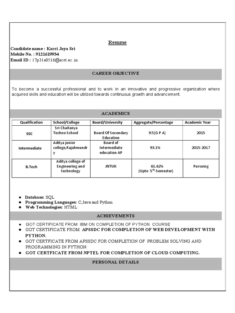 Jayasri Resume | PDF | Software Engineering | Computing