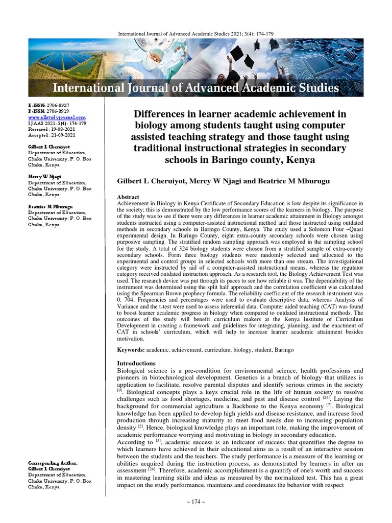 Gilbert L Cheruiyot, Mercy W Njagi and Beatrice M Mburugu: E-ISSN: 2706 ...