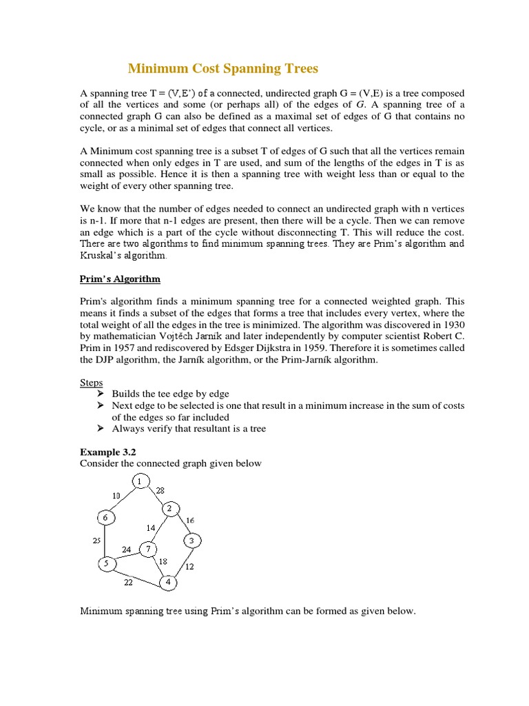 Minimum Cost Spanning Trees Pdf Algorithms Mathematical Relations