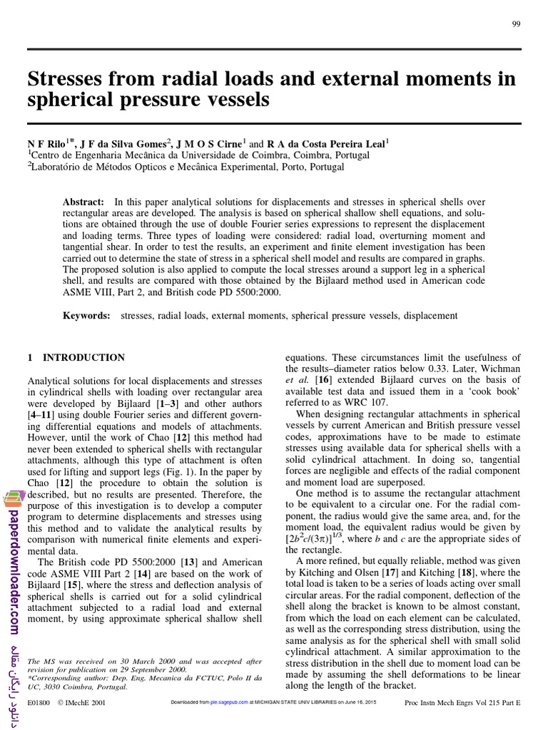 Stresses From Radial Loads and External Moments in Spherical Pressure ...